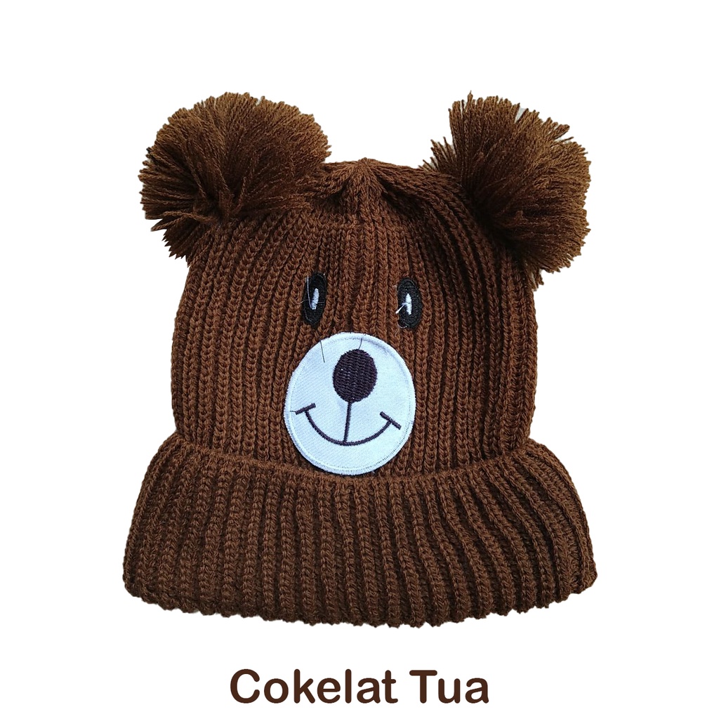 Jual Topi Kupluk Bayi Rajut BERUANG TEMPEL Topi Rajut Pompom TP30 ...