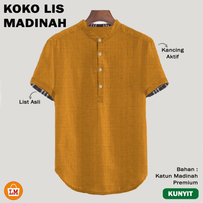Jual Baju Koko Pria Muslim LIS MADINAH Katun Adem Lengan Pendek Jumbo ...