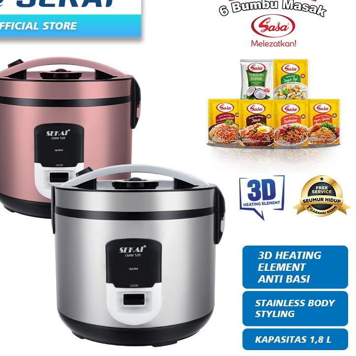 Jual Stok Terbaru SEKAI Rice Cooker 3 In 1 Penanak Nasi 1,8 Liter CMW ...