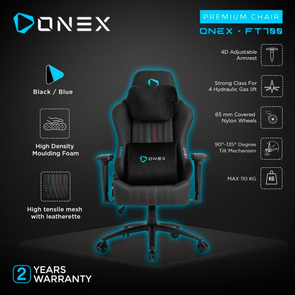 Jual ONEX-FT700 Premium Quality Gaming Chair Kursi - BLUE | Shopee ...
