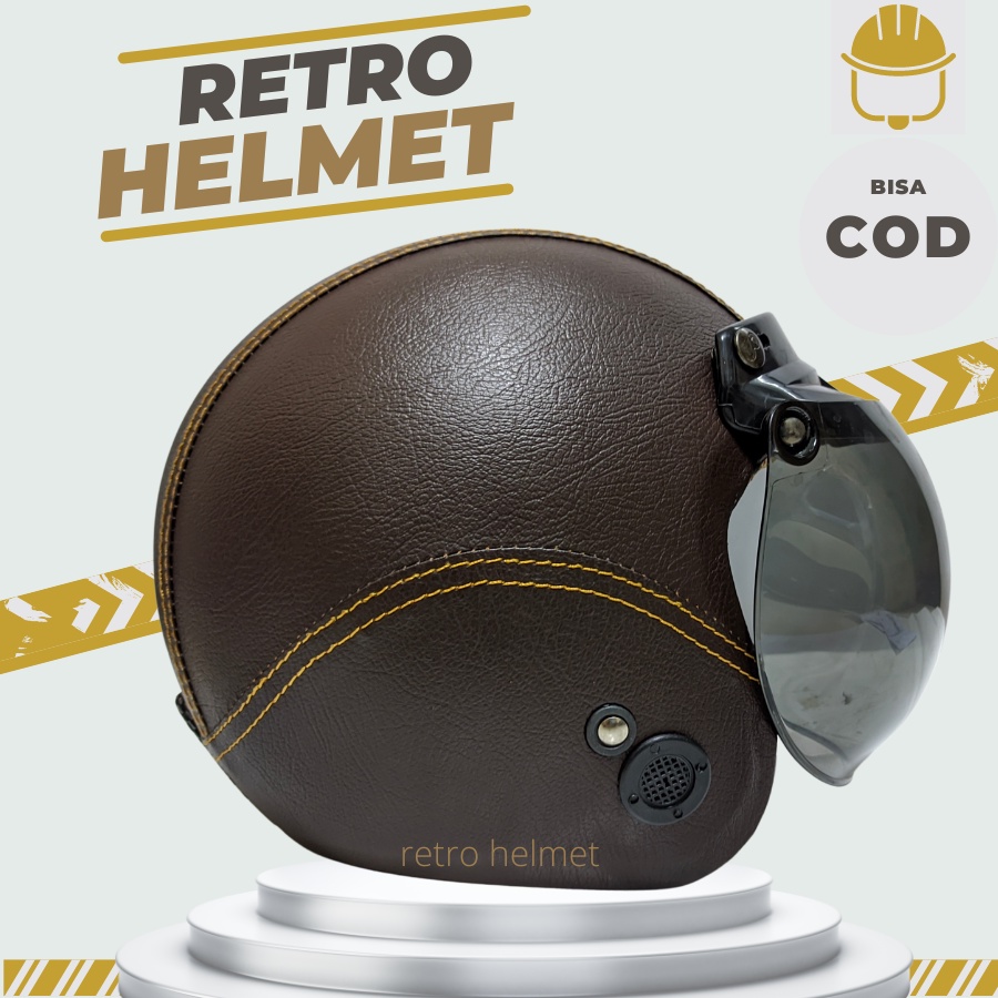 Jual Helm Bogo Wanita Cewek Pria Dewasa Retro Kulit Hijab Kaca Datar ...
