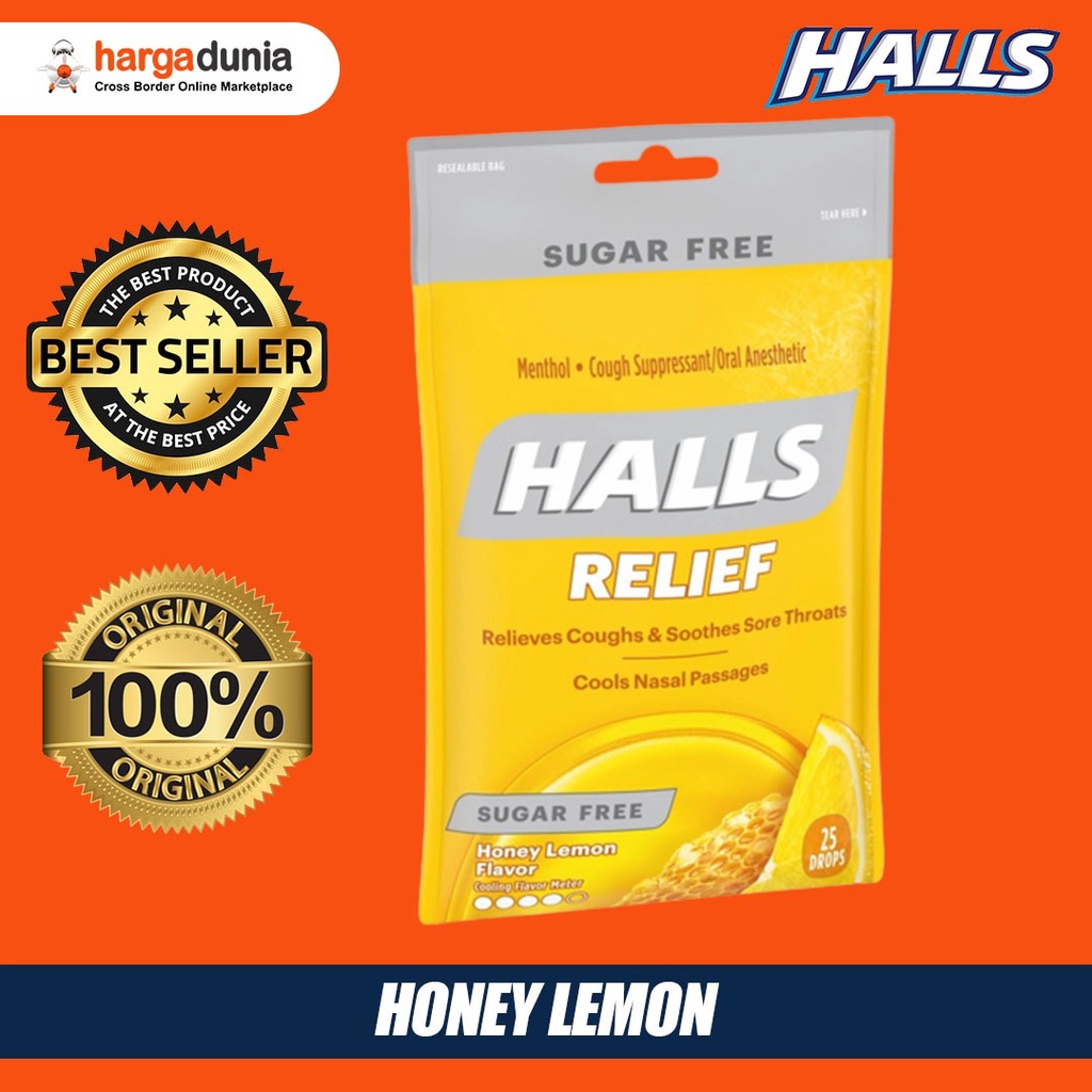 Jual Halls Sugar Free Permen Batuk Pilek Tenggorokan Honey Lemon ...