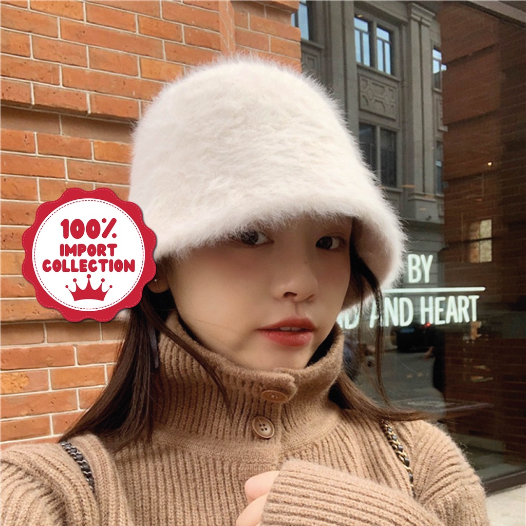 Jual RUMI BUCKET Hat Topi Bahan Plush Bulu Kelinci Halus Hangat Tebal ...