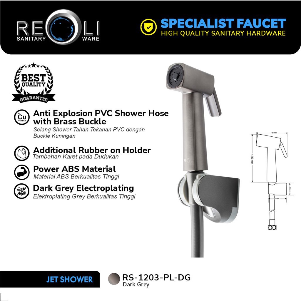 Jual REOLI Toilet Jet Shower Washer Bidet Semprotan Cebok Closet Dark ...