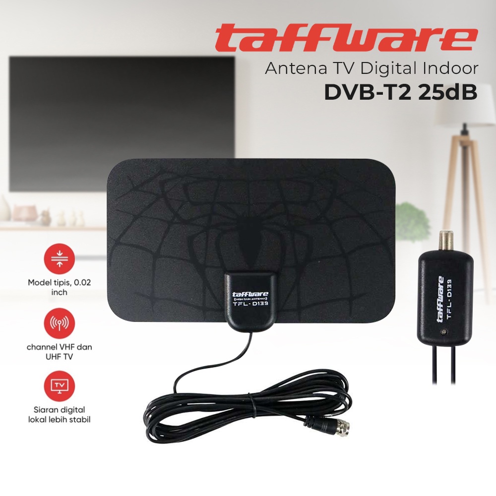 Jual Taffware Antena TV Digital Indoor DVB-T2 25dB Spider Pattern with ...