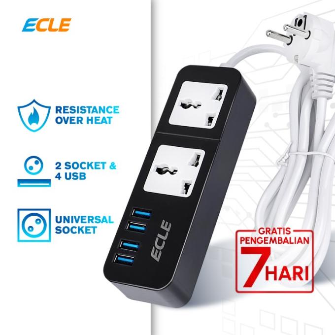 Jual ECLE Power Strip Stop Kontak 2 Power Socket 3 Smart USB Port Universal | Shopee Indonesia