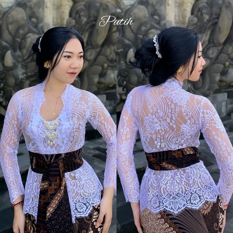 Jual Kebaya bali jadi special warna putih brokat semi prancis metalik ...