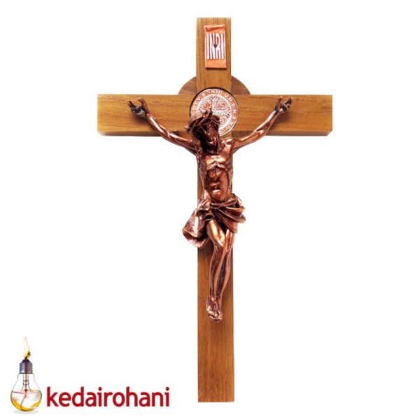 Jual Corpus Dinding Salib Berkualitas Benedictus Kayu 27cm Yesus ...