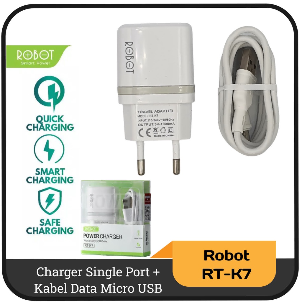 Jual Charger + Kabel Micro USB Robot RT-K7 5V/1A - White | Shopee Indonesia