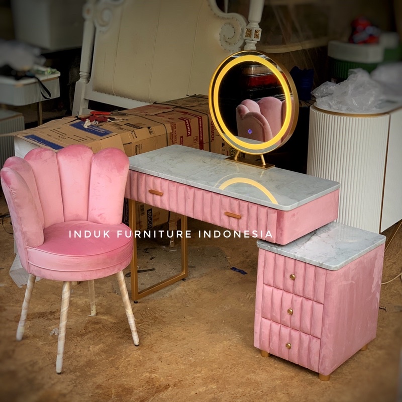 Jual SET MEJA RIAS VELVET TOP MARMER CARARA CERMIN TOUCHSCREN 120x40x80 ...