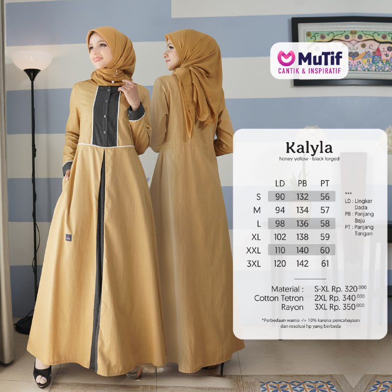 Jual MUTIF | Kalyla Honey Yellow - Black Forged | Dress Muslimah ...