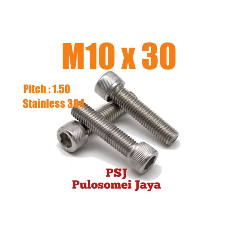 Jual Baut L M10 x 30 Stainless 304 / Hex Socket Head Cap Screw | Shopee Indonesia