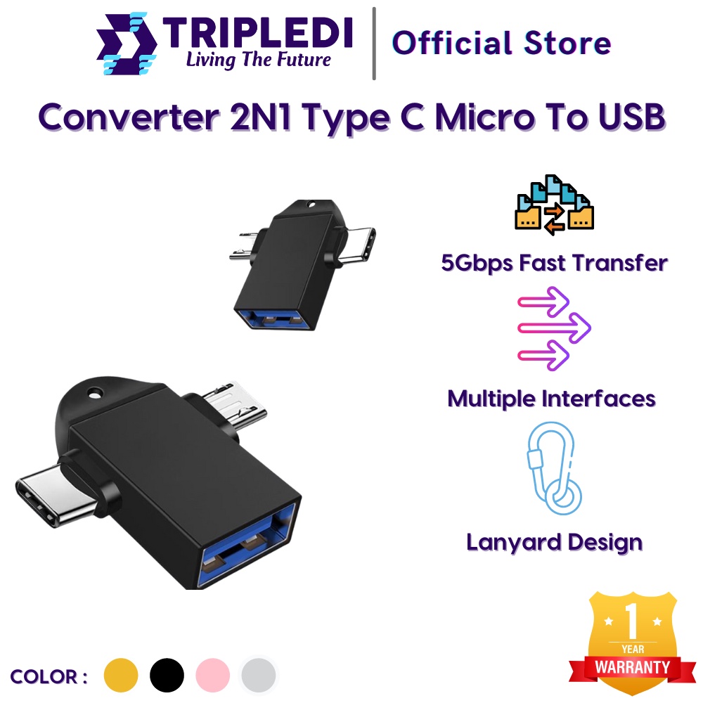 Jual TRIPLEDI Converter Adapter 2 in 1 Type C Micro to USB 3.0 High ...