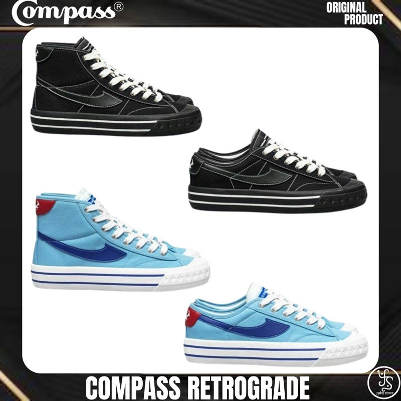 Jual [ORIGINAL] Sepatu Compass Retrograde Double Black / Baby Blue High ...