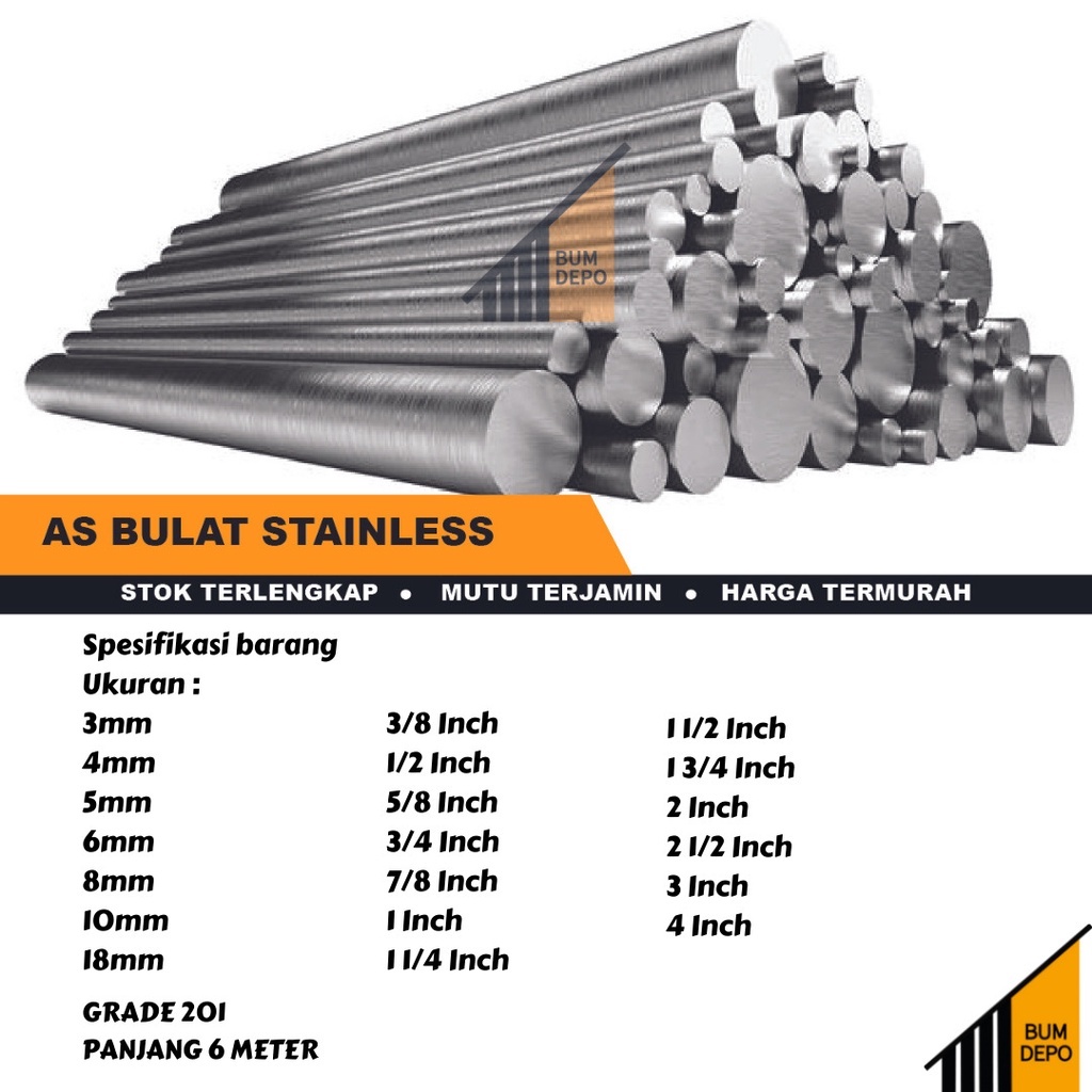 Jual AS STAINLESS STEEL / ROUND BAR / STAINLESS STEEL SHAFT/ 201 A ...