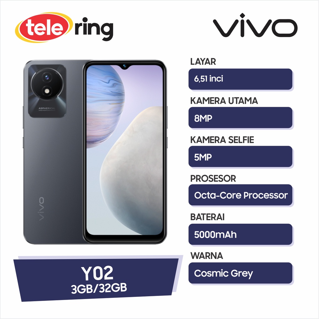 Jual Vivo Y02 3/32GB Cosmic Grey | Shopee Indonesia