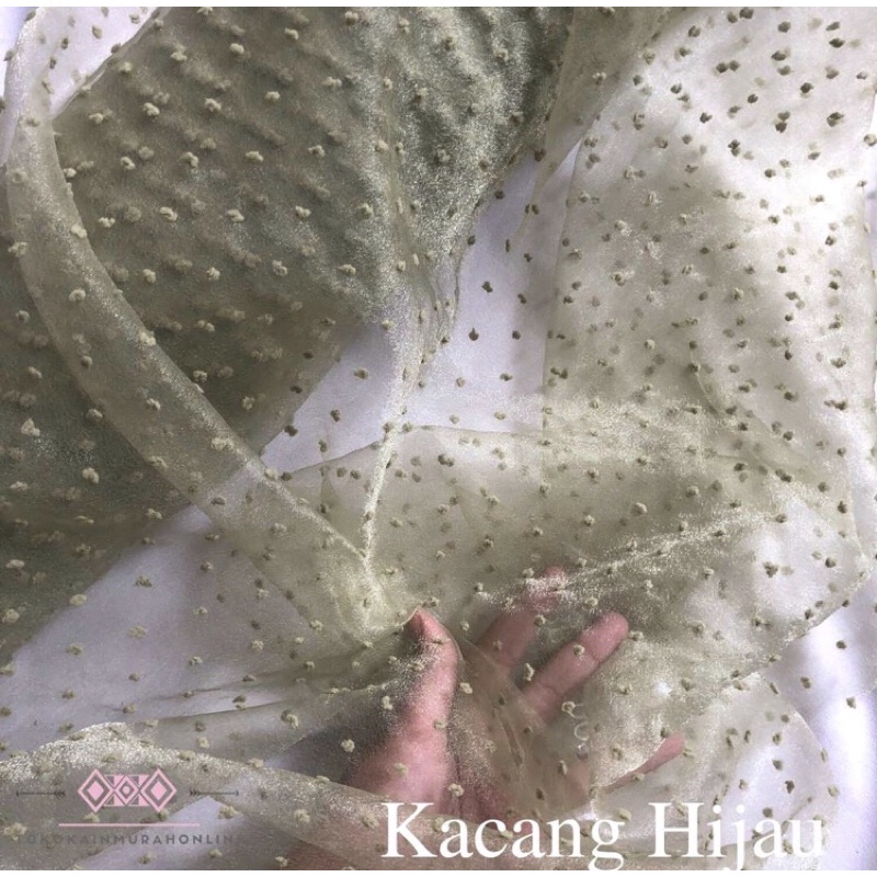 Jual Kain Organza Motif Dot/Organza Motif Polkadot/Warna Sage Green ...