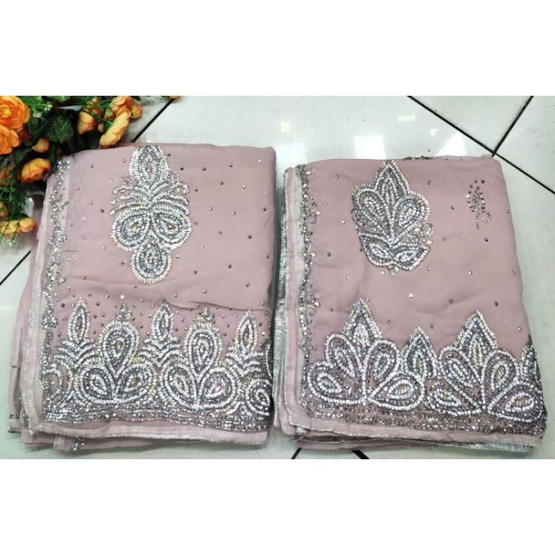 Jual Saree Sari India Bollywood Batu Swarovsky Payet Peach Soft Baby ...