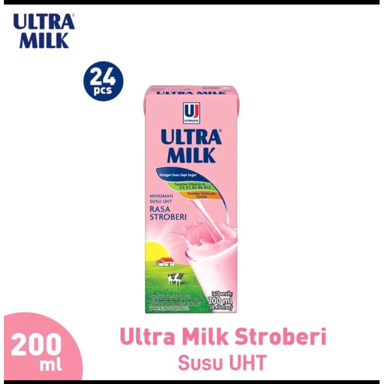 Jual ULTRAMILK // SUSU ULTRA STRAWBERRY 200ML // 24PCS // 1DUS | Shopee ...