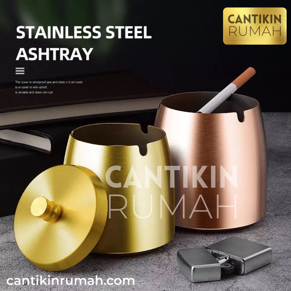 Jual ASBAK TUTUP BESAR PREMIUM STAINLESS TEBAL EMAS ASHTRAY WITH LID ...