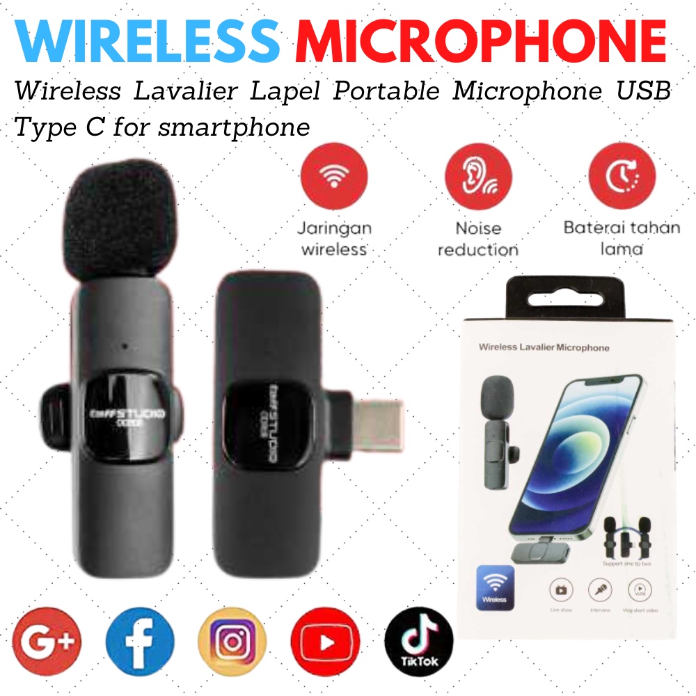 Jual Wireless Mic Clip On HP USB type-C lavalier Lapel Microphone ...