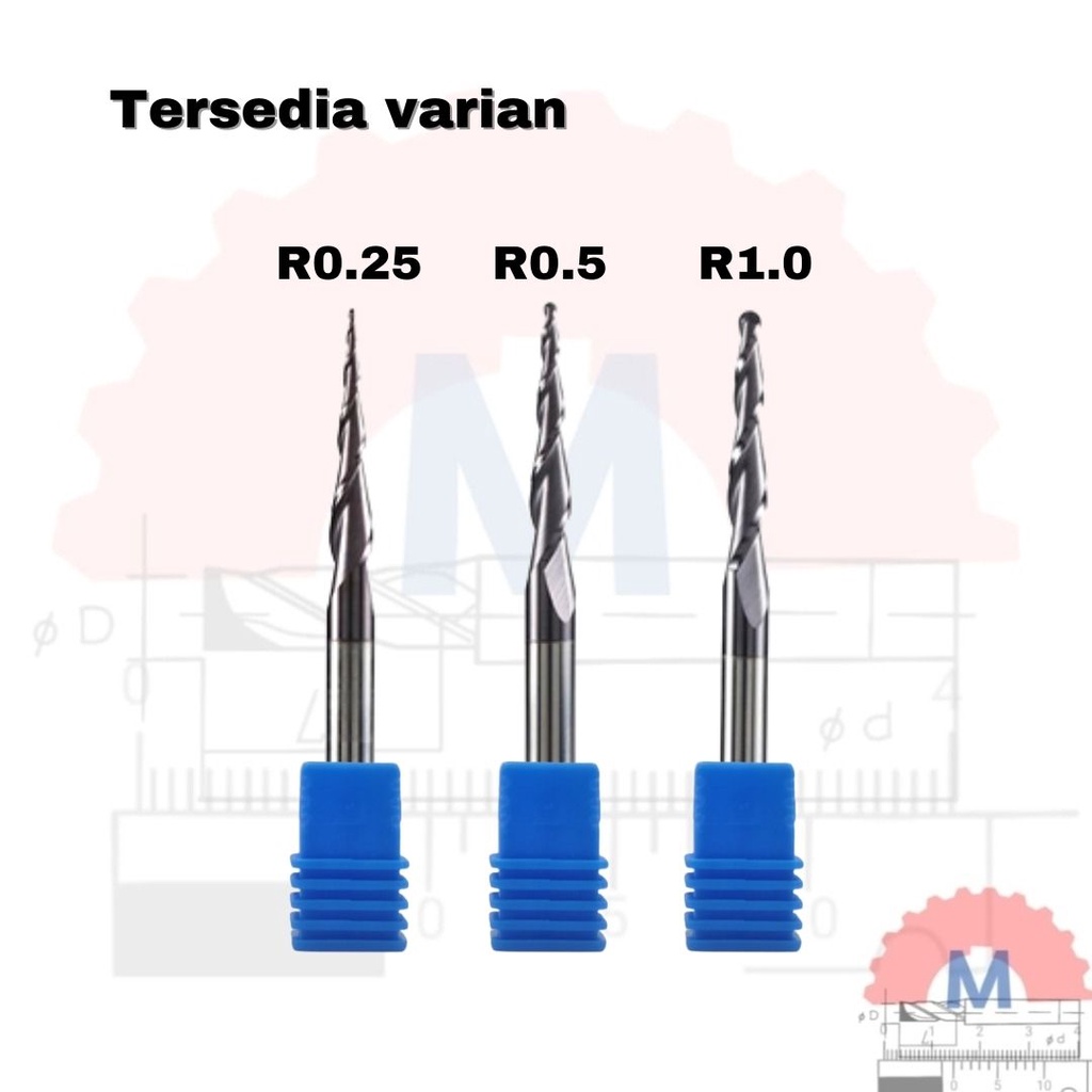 Jual Taper Ball Nose Endmill 2F shank 4mm R0.25 - R1 Ballnose taper 4 mm cnc router bit | Shopee ...