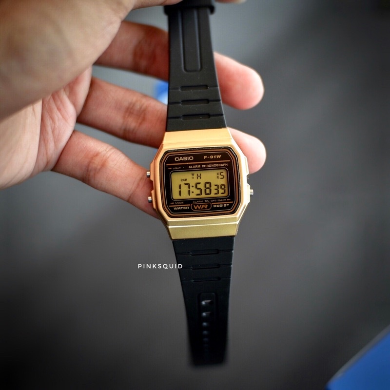 Jual CASIO F 91WM - 9A Black Gold | Shopee Indonesia