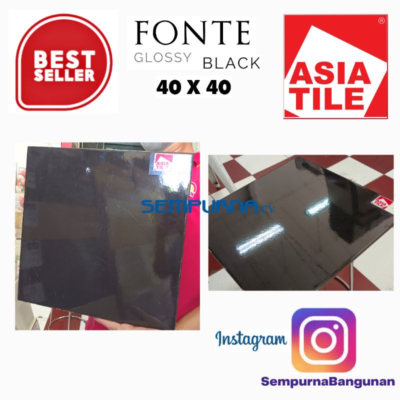 Jual Keramik ubin dinding lantai tembok KW1 hitam polos kilap Asia Tile ...