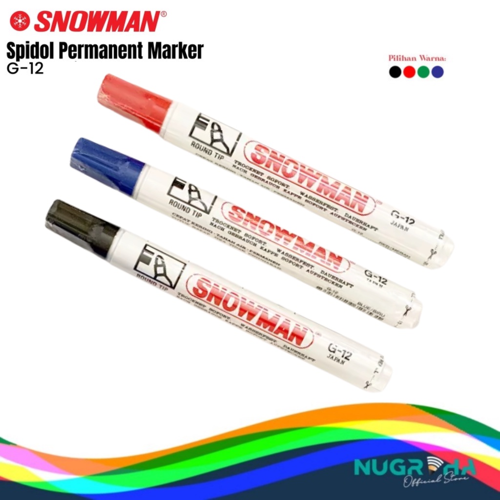 Jual Spidol Permanen Permanent Marker Snowman G-12 Hitam Merah Hijau ...