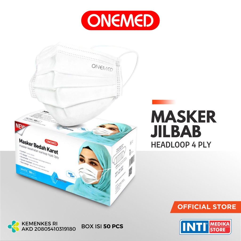 Jual ONEMED - Masker Jilbab 3 Ply | Surgical Headloop Mask | Masker ...