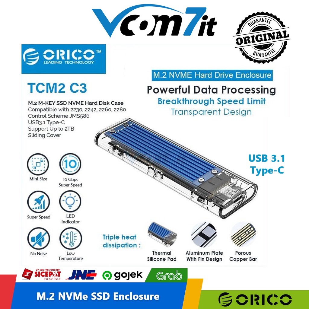 Jual ORICO M.2 NVMe SSD Enclosure (10Gbps) TCM2-C3 Case M2 PCIe USB 3.1 ...