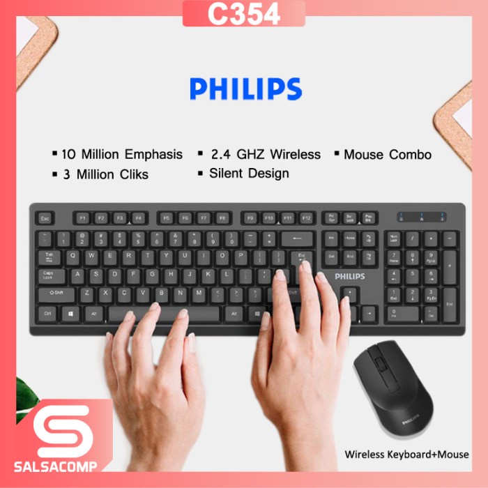 Jual Keyboard Mouse Keyboard Wireless Combo Phillips Lengkap Dengan Baterai C354 | Shopee Indonesia