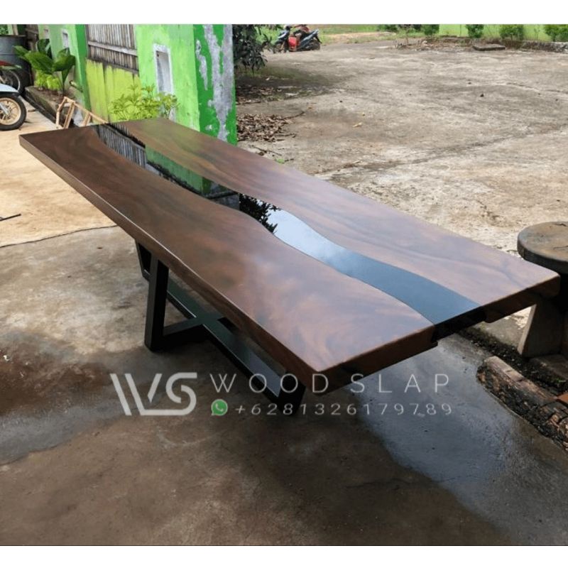 Jual Meja Makan Trembesi River Kaca 3 Meter Meja Resin | Shopee Indonesia