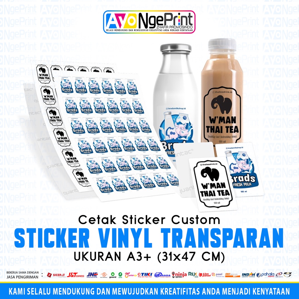 Jual Custom Stiker Transparan A3+ Satuan Anti Air Kemasan Botol Minuman ...
