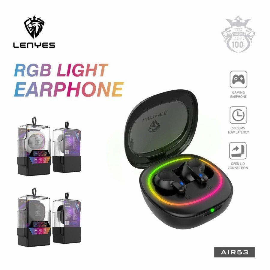 Jual headset handsfree lenyes TWS AIR 53 bluetooth 5.3 RGB light ...