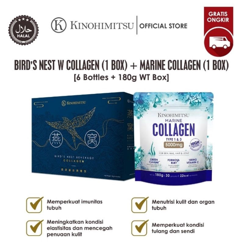 Jual Kinohimitsu Collagen Bundling Paket Hemat Bird's Nest w Collagen 6's (1box) & Marine ...