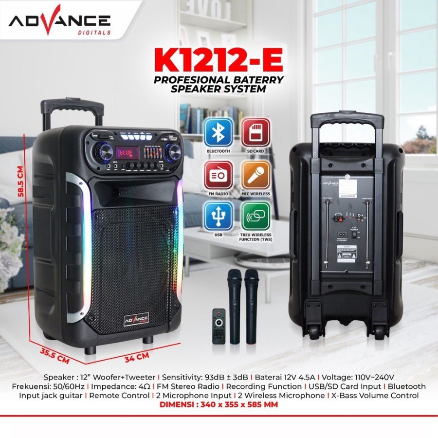 Jual Speaker Meeting Portable Speaker ADVANCE K1212 E Ampli Bluetooth 12 INCH | Shopee Indonesia