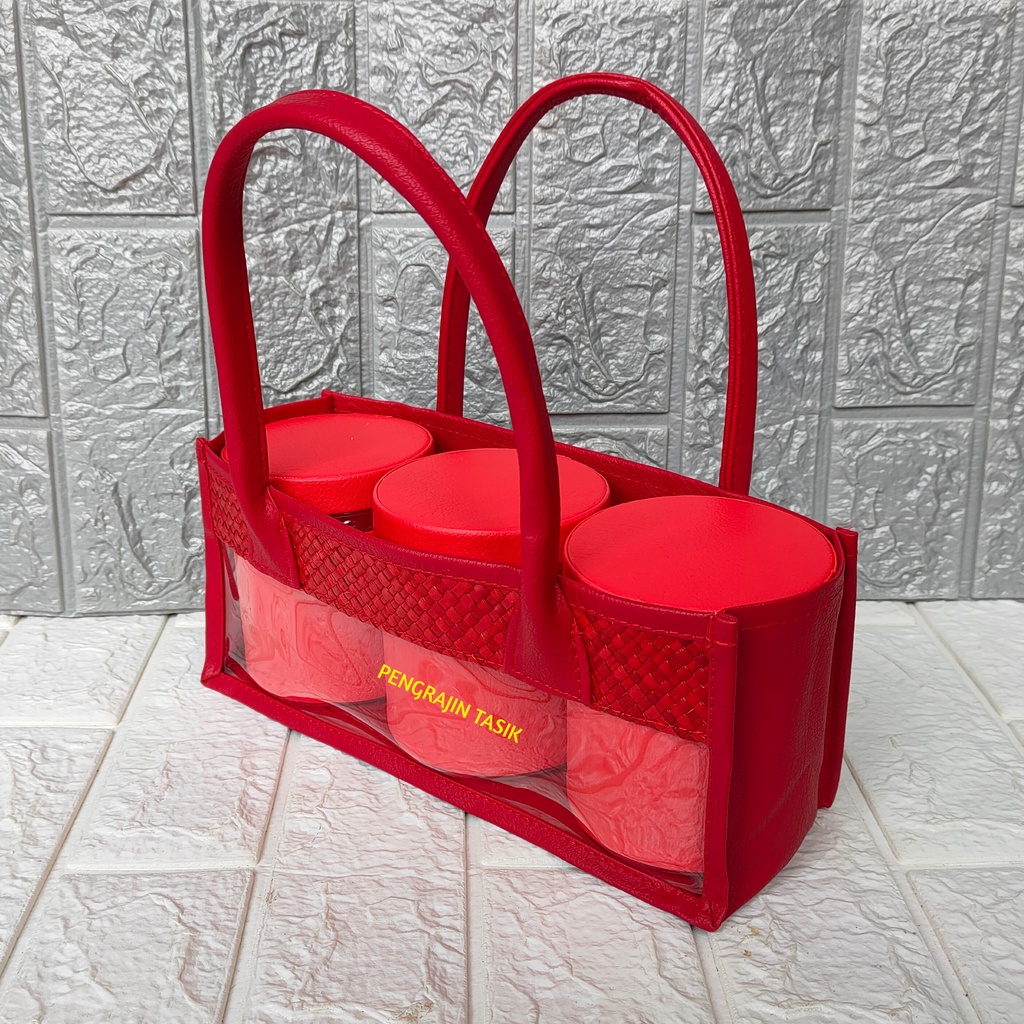 Jual Tas Parcel Mika Anyaman (Merah) Untuk Isi 3 Toples Model Panjang ...