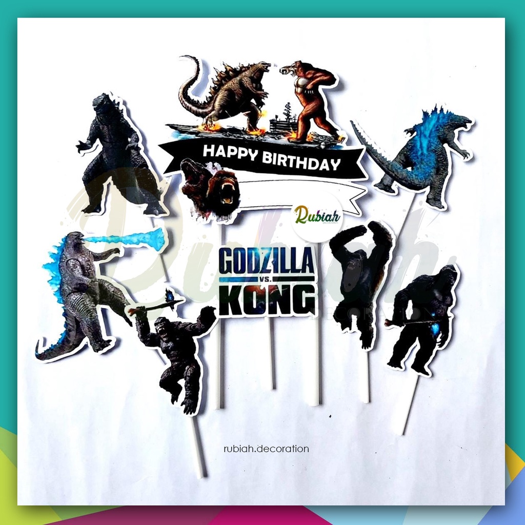 Jual Topper Cake Godzilla va Kong 1 set / Hiasan kue ulang tahun Happy ...