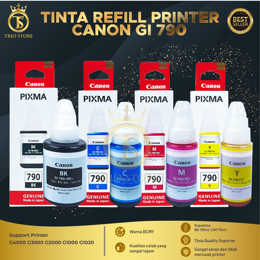 Jual Tinta Canon GI-790 1 Set 4 Warna CMYK Untuk Printer Canon G1000 G1010 G2000 G2010 G2012 ...