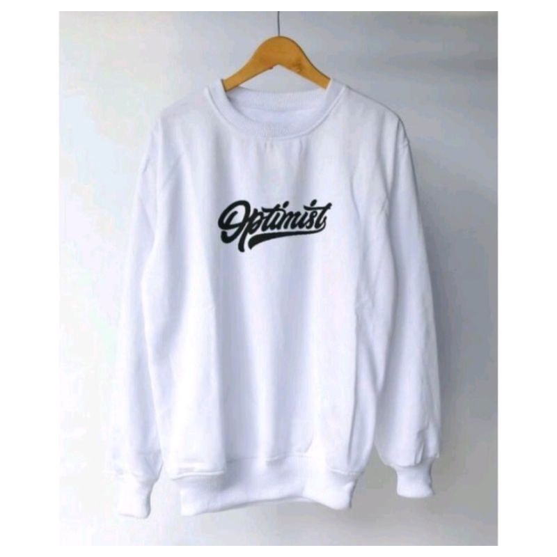 Jual Sweater crewneck Optimist wanita dan pria simple keren putih | Shopee Indonesia