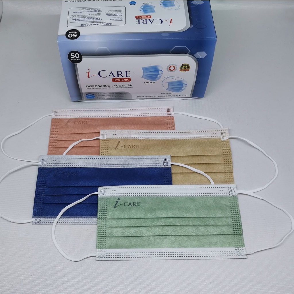 Jual Face Mask i-Care 3 ply earloop masker Icare Tebal Medical Grade ...