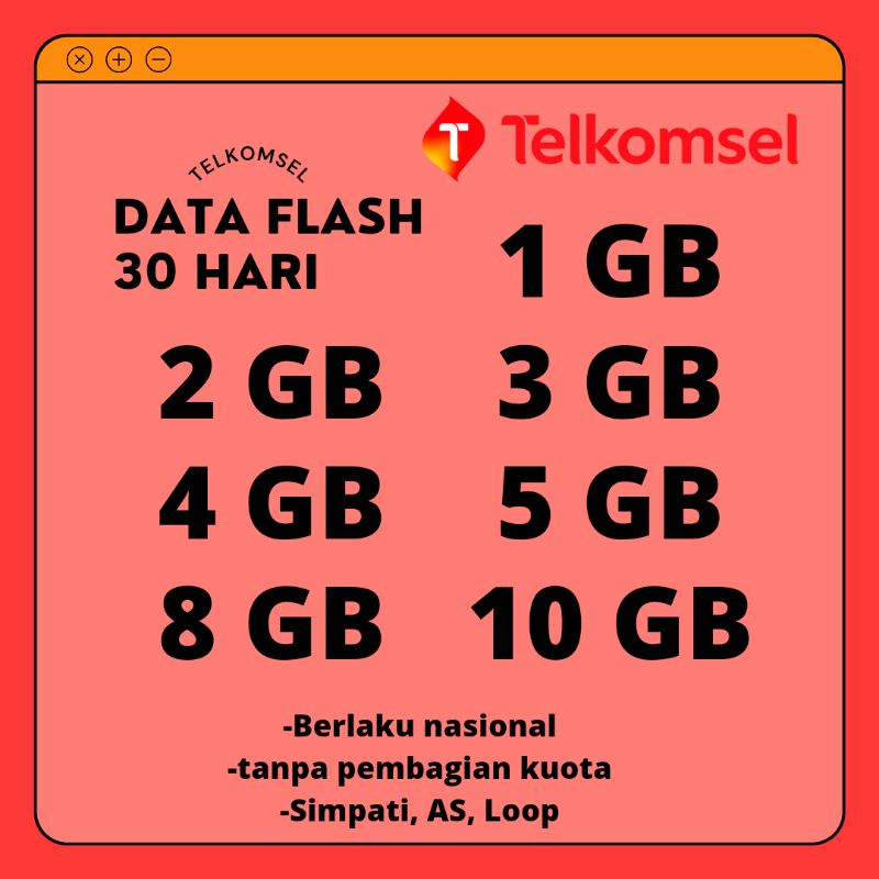 Jual KUOTA TELKOMSEL DATA FLASH SEMUA NOMOR 30 HARI FULL 1GB 2GB 3GB 4GB 5GB 8GB 10GB | Shopee ...