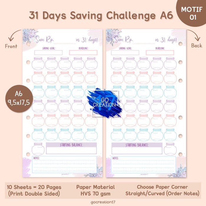 Jual ISI BINDER 31 DAYS SAVING CHALLENGE A6 (6 RING) | Shopee Indonesia