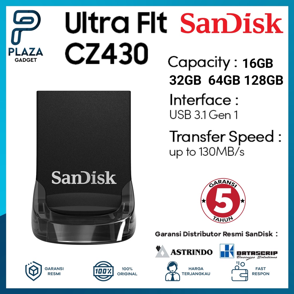 Jual Flashdisk Sandisk Ultra Fit CZ430 16GB 32GB 64GB 128GB New ...