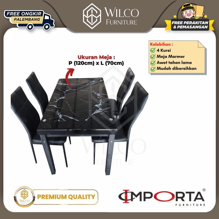 Jual Meja Makan Motif Marbel Importa Hitam/ Meja Makan Modern 4 Kursi ...