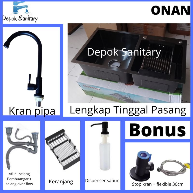 Jual KITCHEN SINK ONAN 8245 BLACK STAINLESS SUS 304/ BAK CUCI PIRING ...