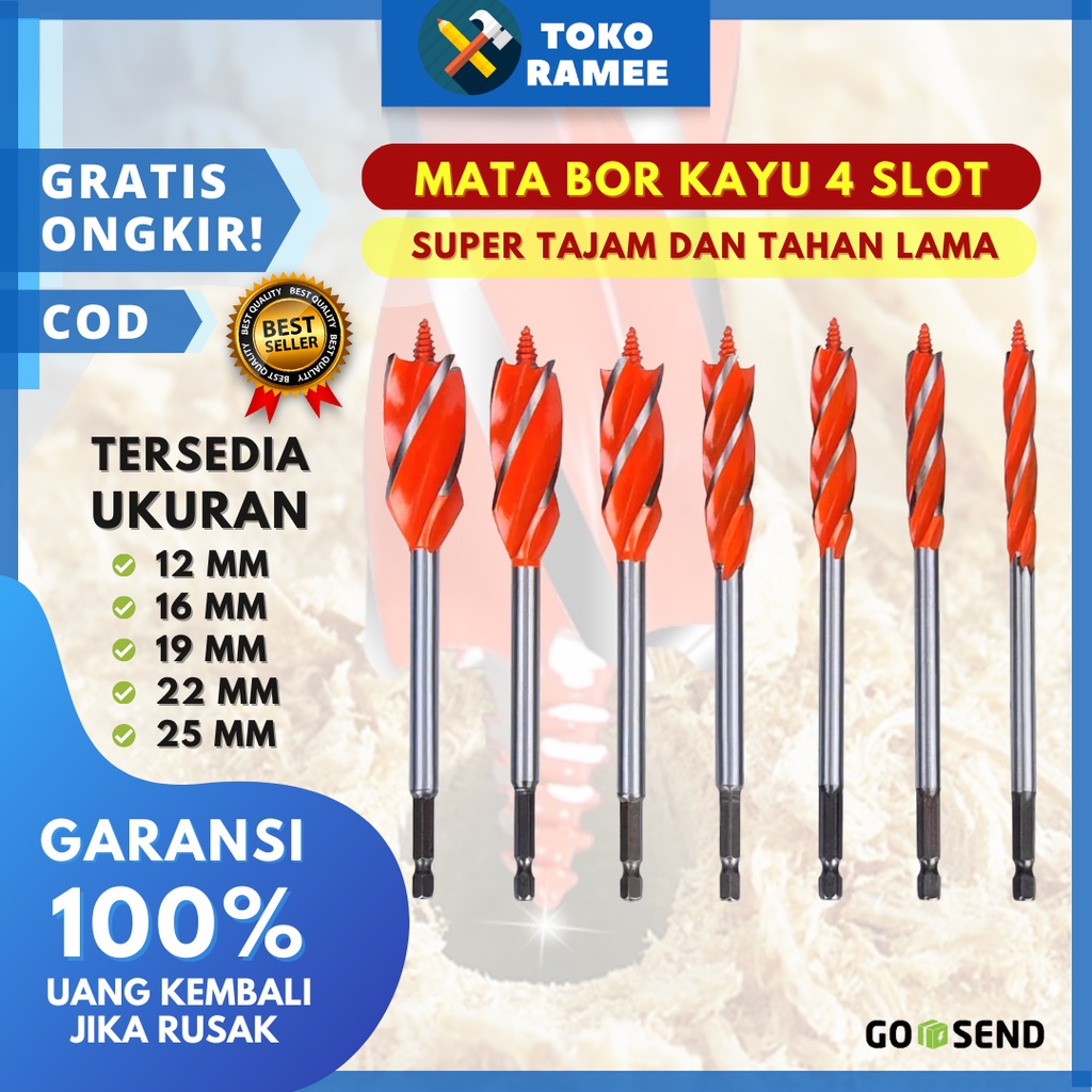Jual Mata Bor Pelubang Kayu Panjang Bulat 4 Slot Premium 12 / 16 / 19 ...