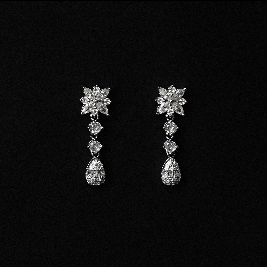 Jual Flower Zirconia Drop Stud Earrings — Copper with Cubic Zirconia ...
