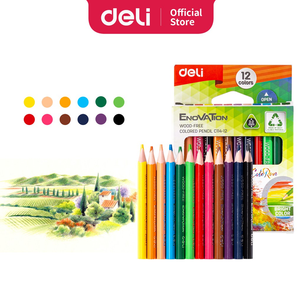 Jual Pensil Warna Deli 12 Warna Panjang Enovation Wood-Free - EC113-12 ...
